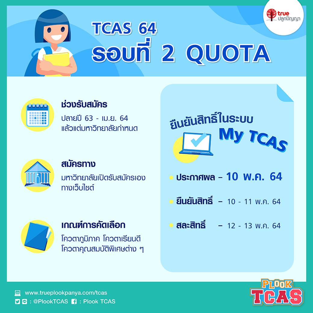 รวมระเบียบการ TCAS 64 รอบที่ 2 โควตา